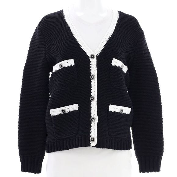 CHANEL | Jackets & Coats | Chanel Womens Cc Four Pocket Cardigan Cotton ...